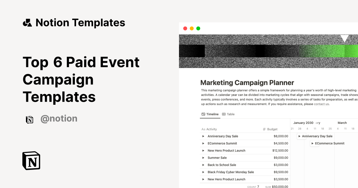 Top 6 Paid Event Campaign Templates | Notion Template Marketplace