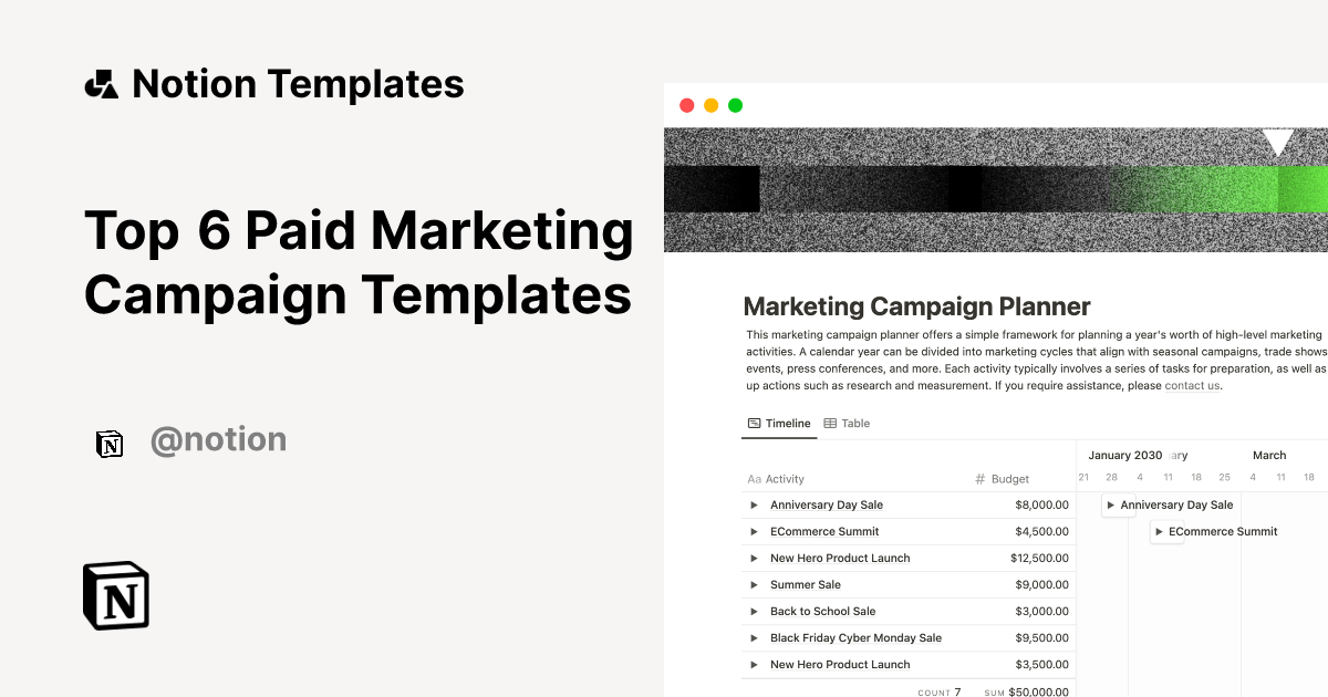 Top 6 Paid Marketing Campaign Templates | Notion Template Marketplace