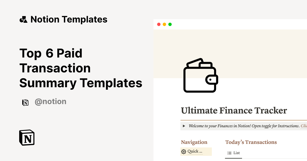 Top 6 Paid Transaction Summary Templates | Notion Template Marketplace