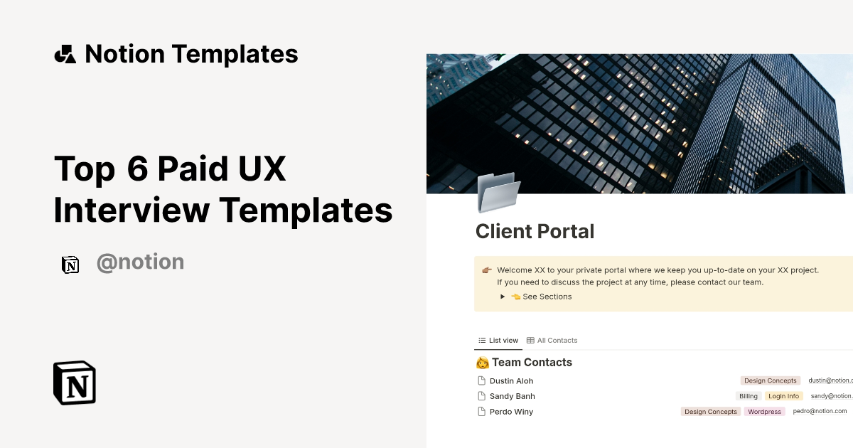 Top 6 Paid UX Interview Templates | Notion Template Marketplace