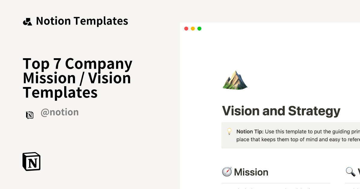 Top 7 Company Mission / Vision Templates | Notion Template Marketplace