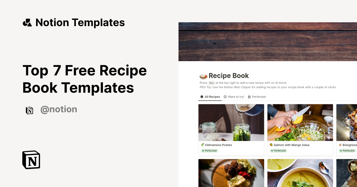 Top 7 Free Recipe Book Templates | Notion Template Marketplace