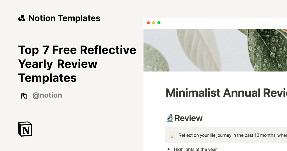 Top 7 Free Reflective Yearly Review Templates | Notion Template Marketplace