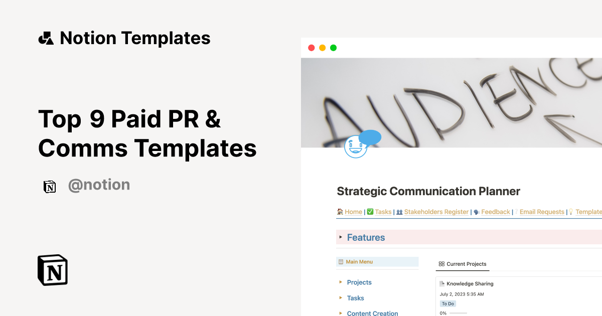 Top 9 Paid PR & Comms Templates | Notion Template Marketplace
