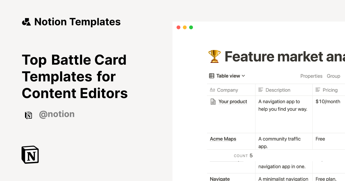 Top Battle Card Templates for Content Editors | Notion Template Marketplace