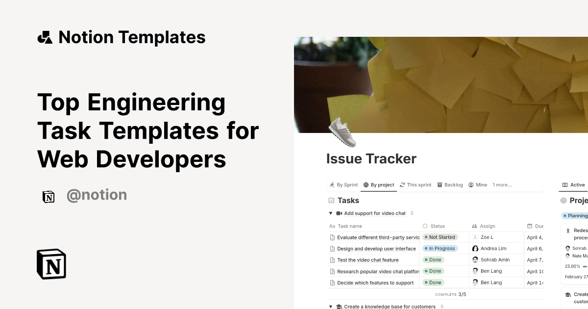 Top Engineering Task Templates for Web Developers | Notion Template ...