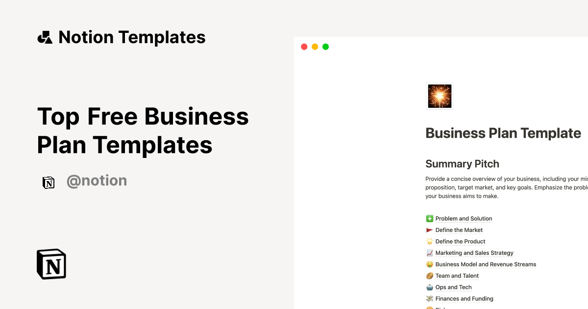 Top Free Business Plan Templates | Notion Template Marketplace