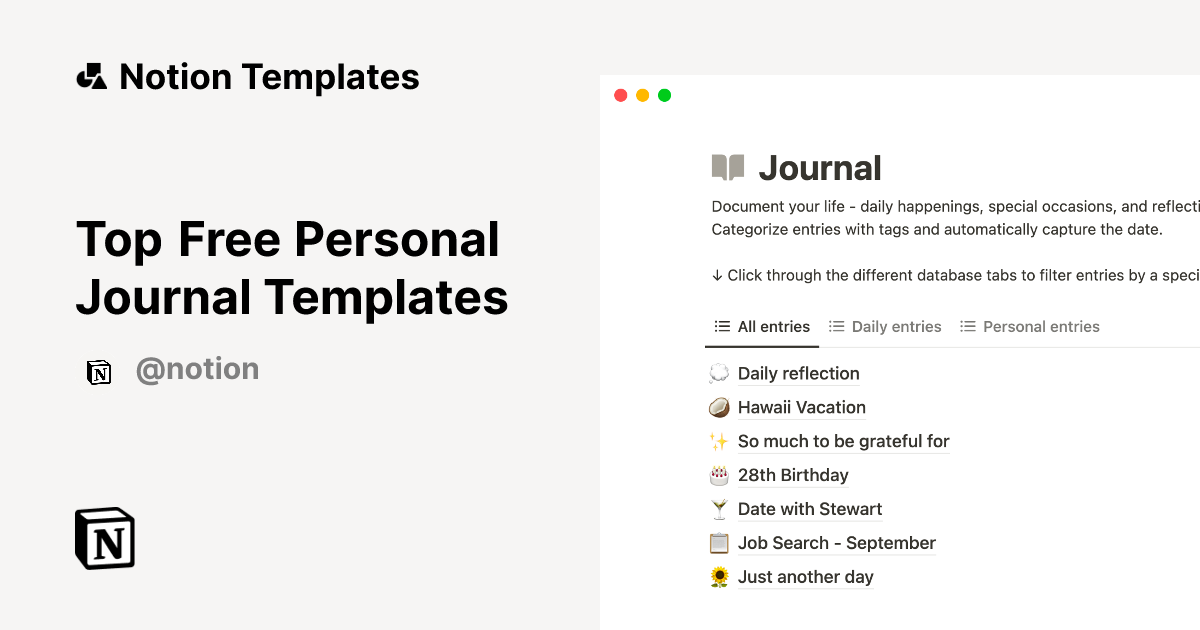 Top Free Personal Journal Templates | Notion Template Marketplace