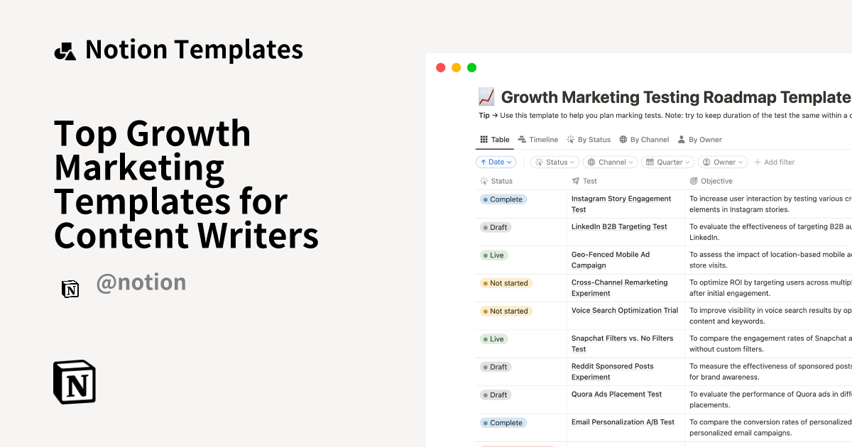 Top Growth Marketing Templates for Content Writers | Notion Template ...