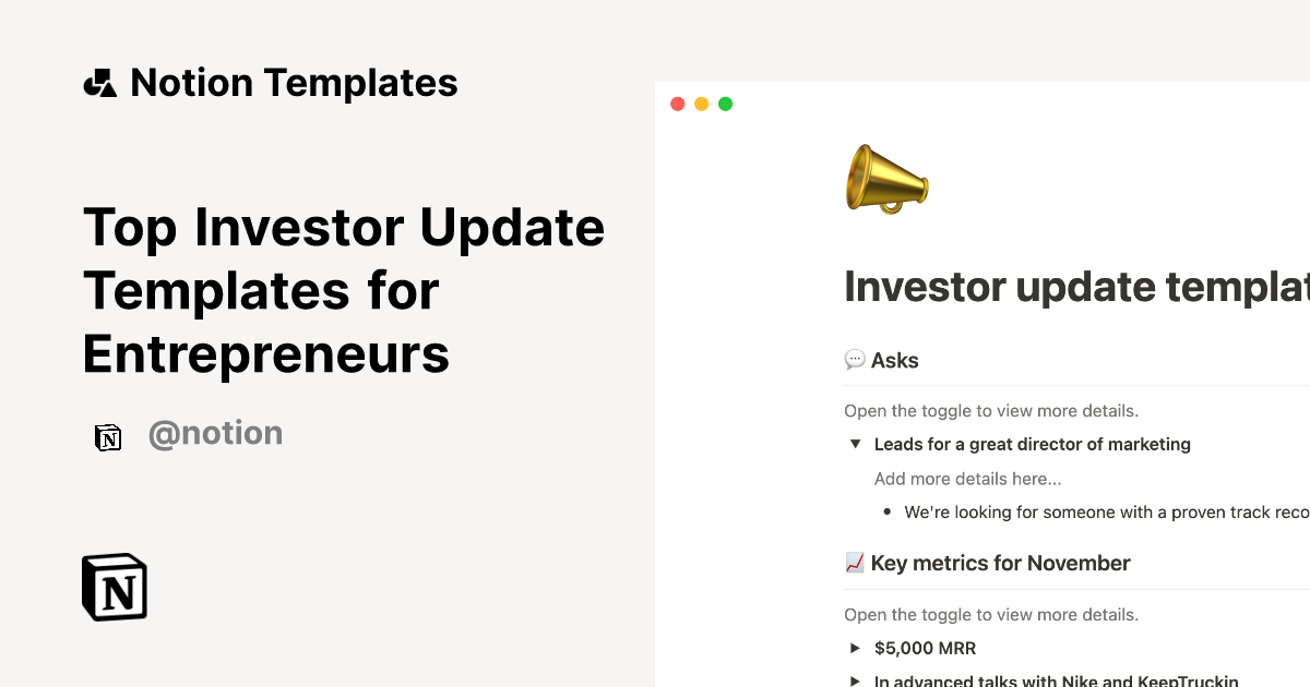 Top Investor Update Templates for Entrepreneurs | Notion Template ...