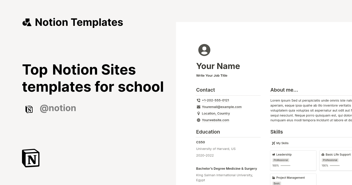 Top Notion Sites templates for school | Notion Template Marketplace