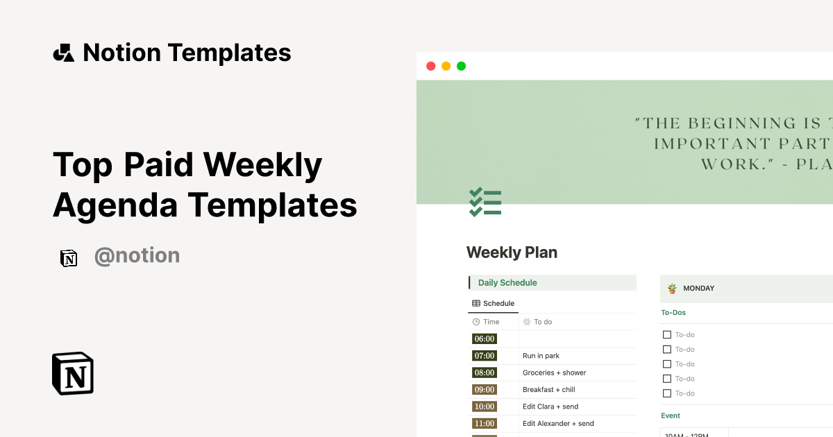 Top Paid Weekly Agenda Templates | Notion Template Marketplace