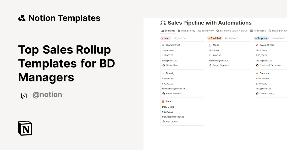 Top Sales Rollup Templates for BD Managers | Notion Template Marketplace