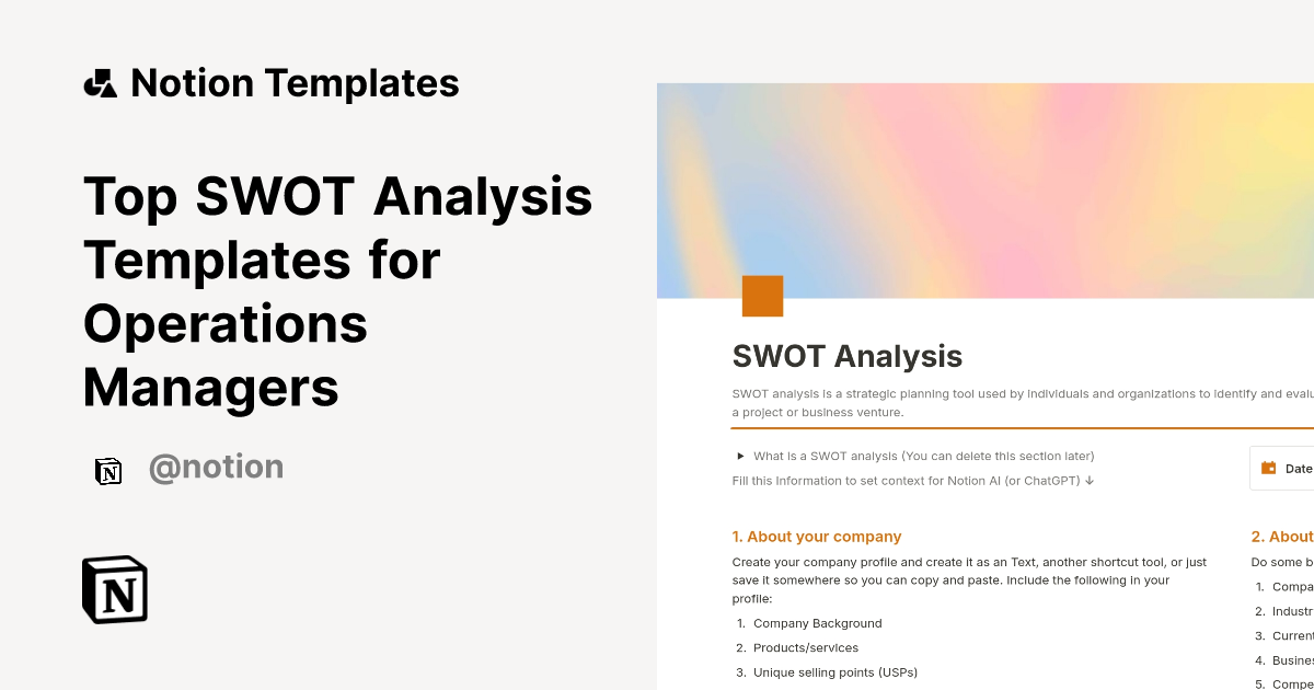 Top SWOT Analysis Templates for Operations Managers | Notion Template ...