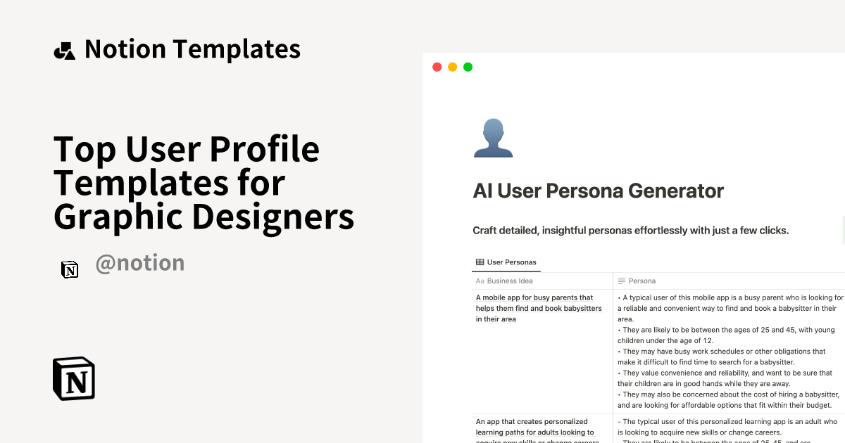 Top User Profile Templates for Graphic Designers | Notion Template ...
