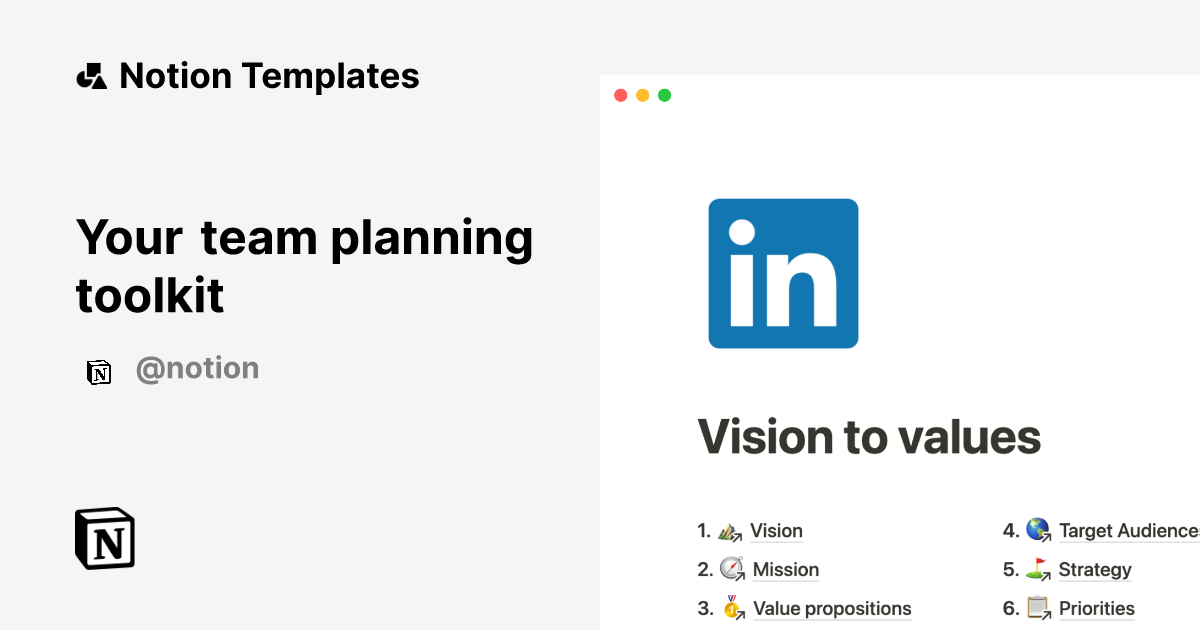 Your team planning toolkit | Notion Template Marketplace