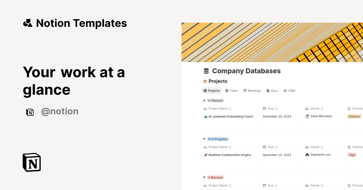 Your work at a glance | Notion Template Marketplace