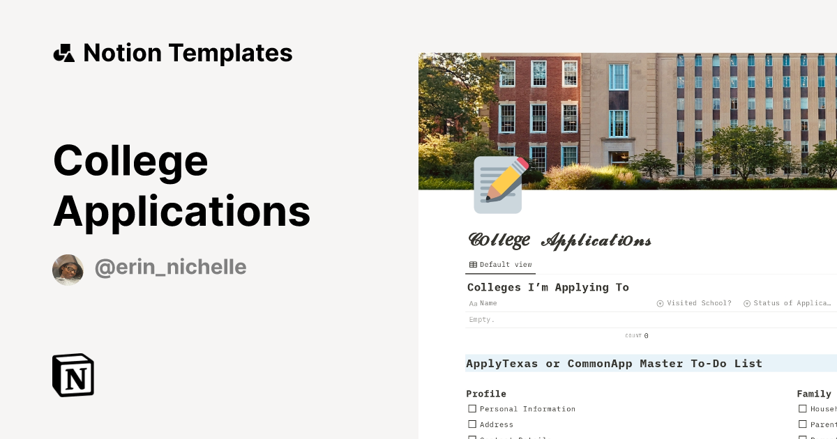 College Applications Template by Erriestar | Notion Marketplace