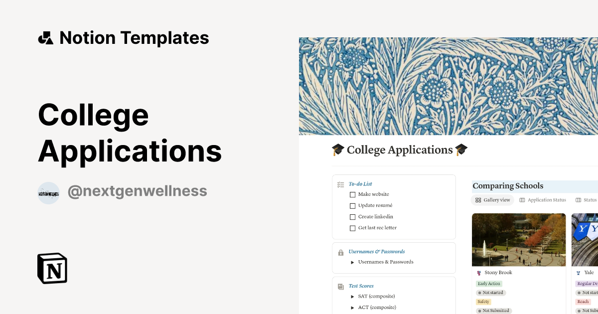 College Applications Template | Notion Marketplace