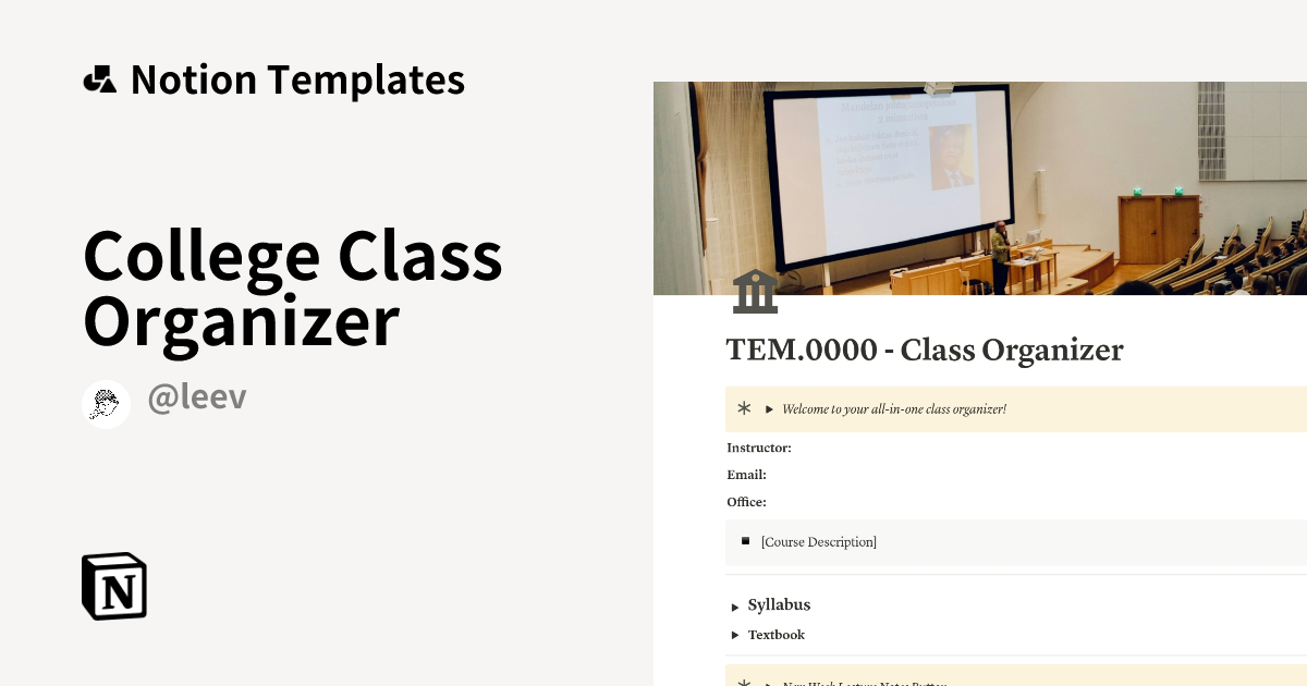 College Class Organizer Template | Notion Marketplace