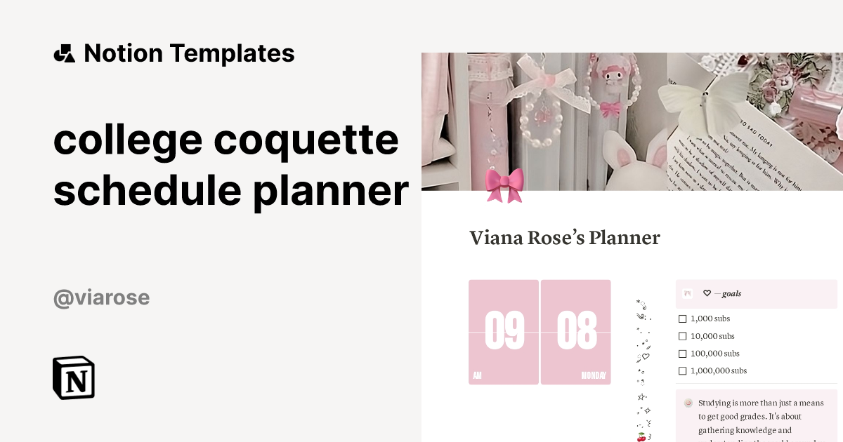 college coquette schedule planner Template | Notion Marketplace