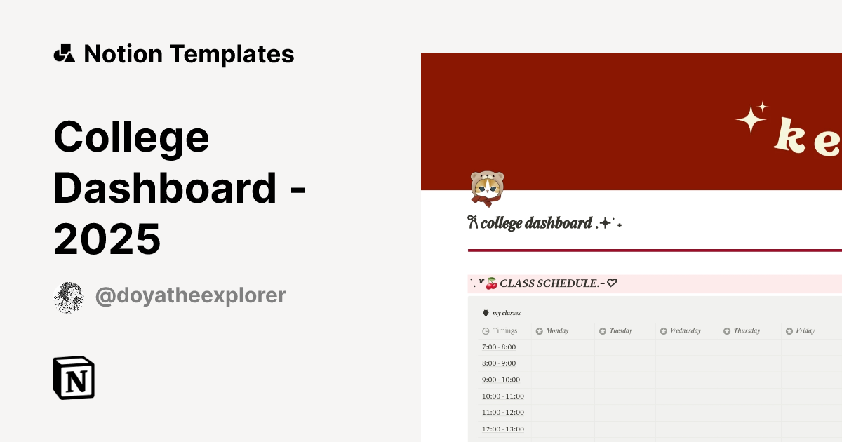 College Dashboard - 2025 Template | Notion Marketplace