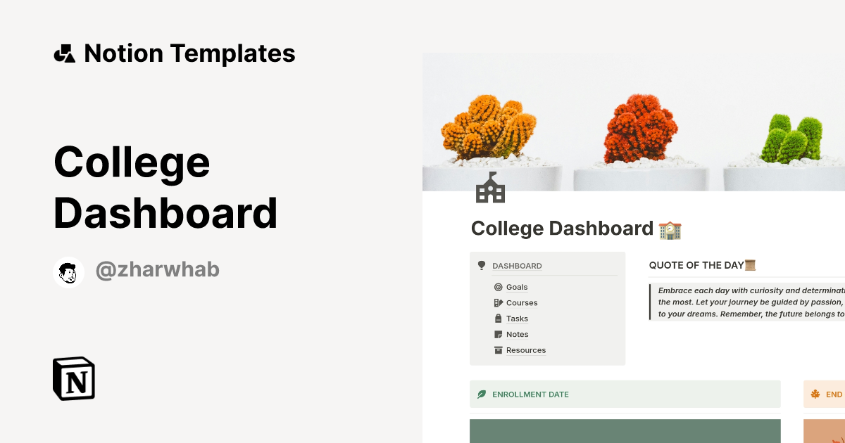 College Dashboard Template | Notion Marketplace