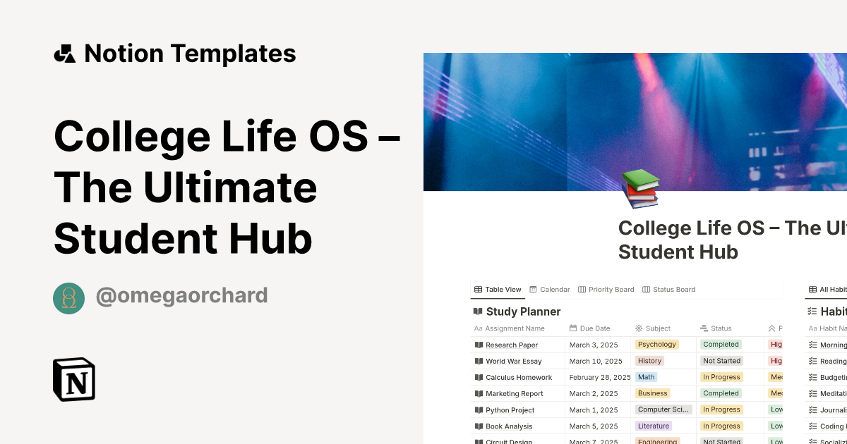 College Life OS – The Ultimate Student Hub Template by Omega Orchard | Notion Marketplace