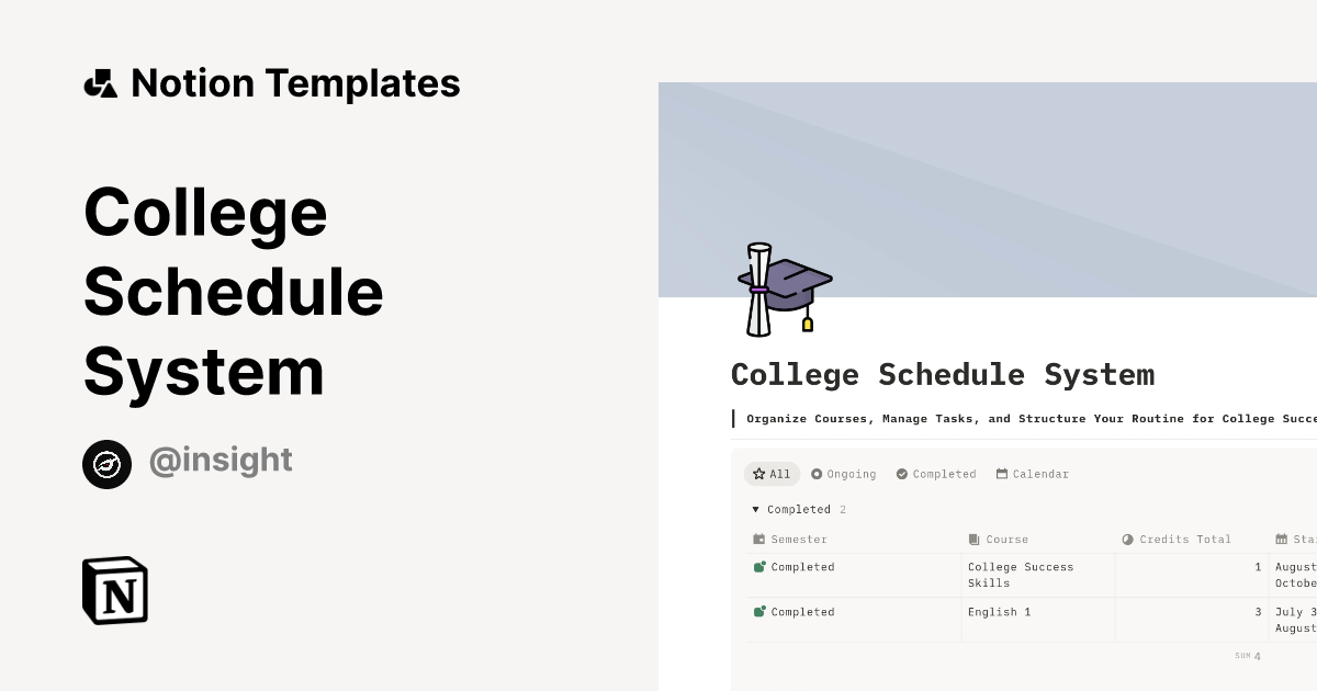 College Schedule System Template | Notion Marketplace