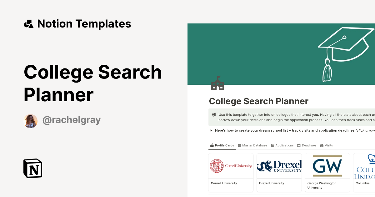 College Search Planner Template by Rachel Gray | Notion Marketplace