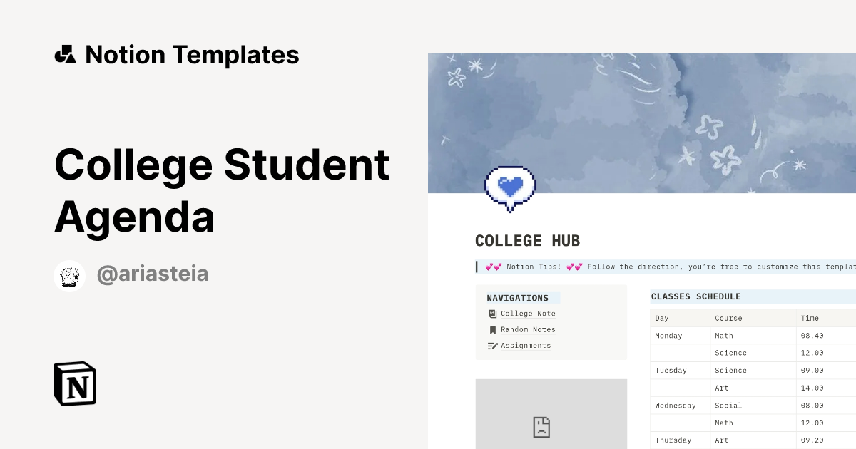 College Student Agenda Template | Notion Marketplace