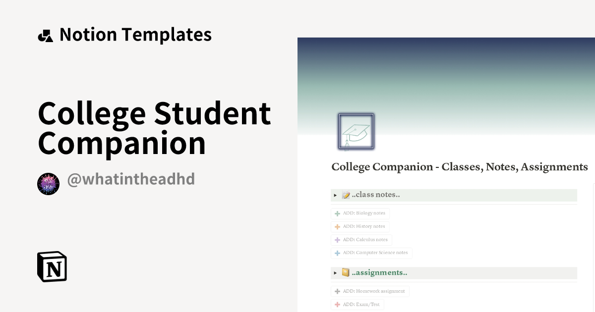 College Student Companion Template | Notion Marketplace