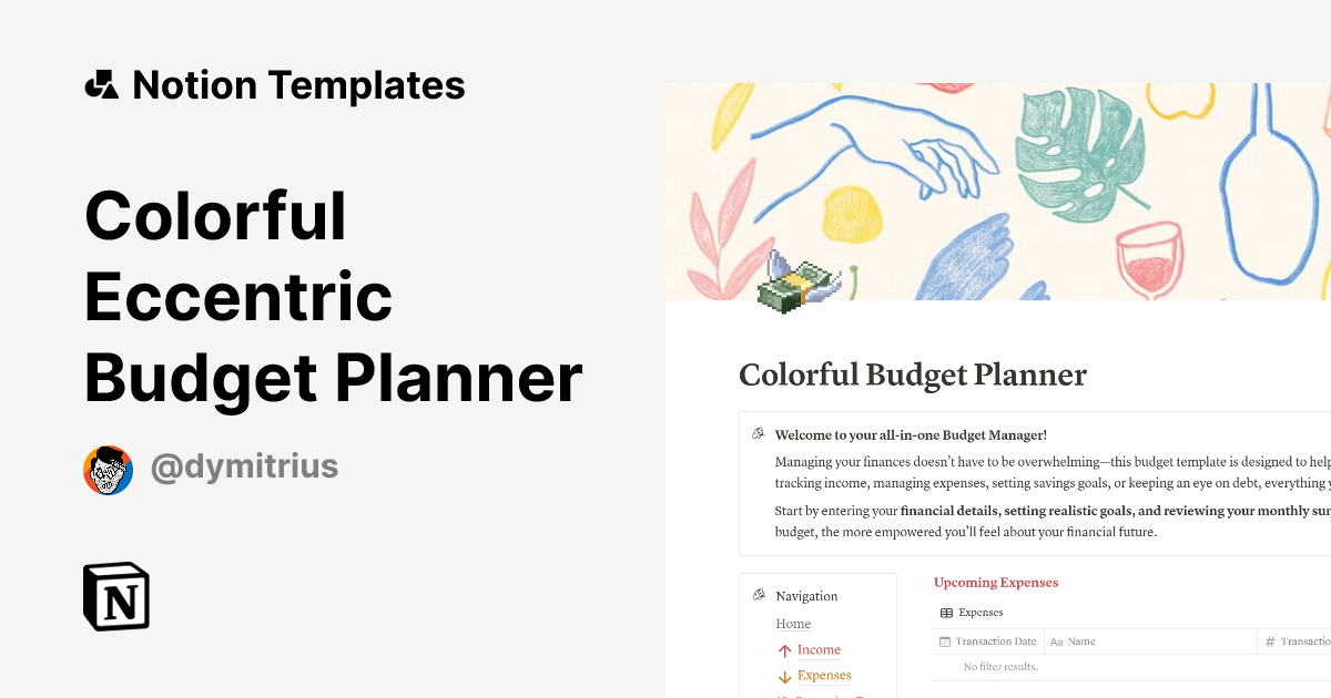 Colorful Eccentric Budget Planner Template | Notion Marketplace
