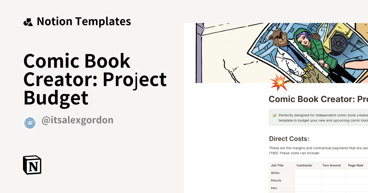 Comic Book Creator: Project Budget Template | Notion Marketplace