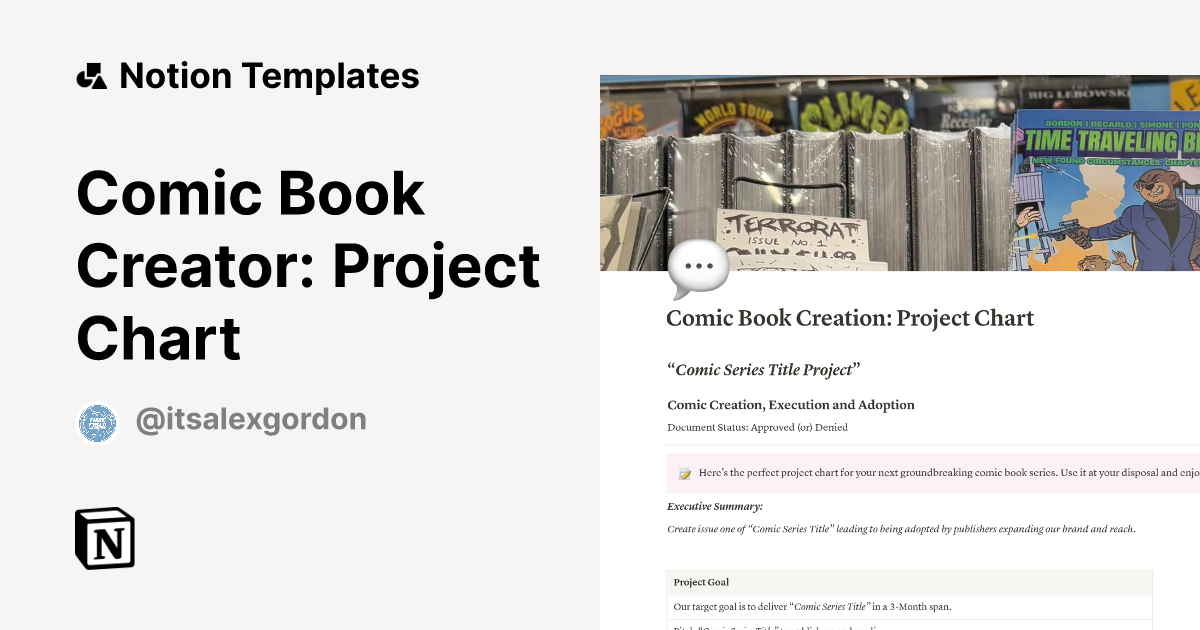 Comic Book Creator: Project Chart Template | Notion Marketplace
