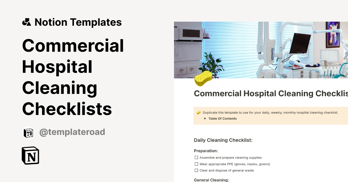 Commercial Hospital Cleaning Checklists Template by Template Road ...