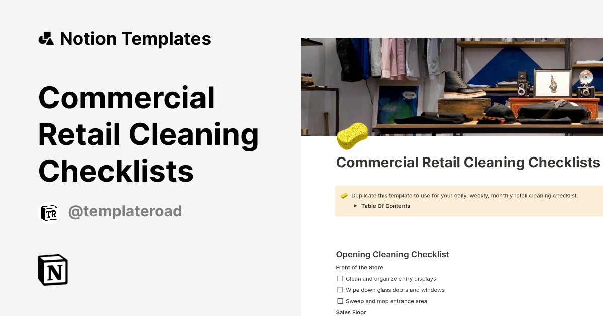 Commercial Retail Cleaning Checklists Template by Template Road ...