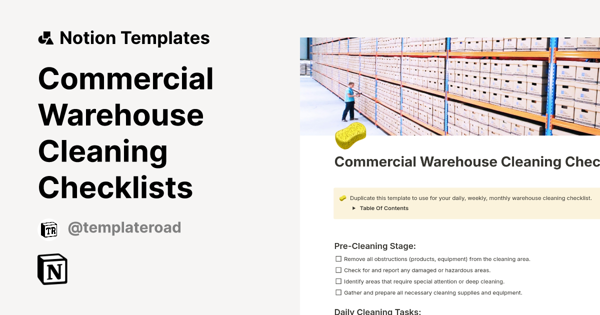 Commercial Warehouse Cleaning Checklists Template by Template Road ...