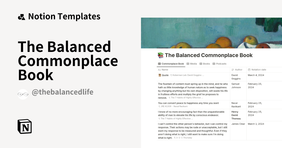The Balanced Commonplace Book Template by theBalancedLife | Notion ...