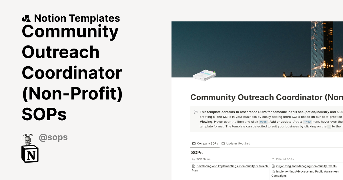 Community Outreach Coordinator (Non-Profit) SOPs Template | Notion ...