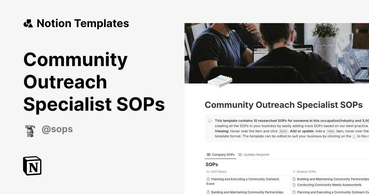 Community Outreach Specialist SOPs Template | Notion Marketplace