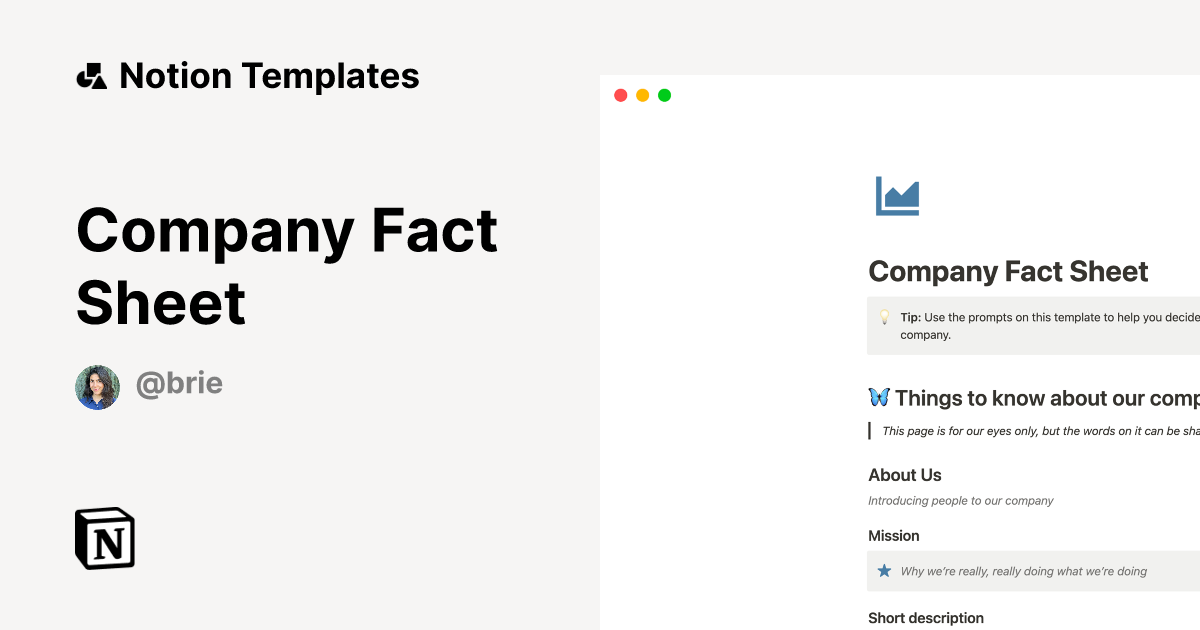 Company Fact Sheet Template | Notion Marketplace