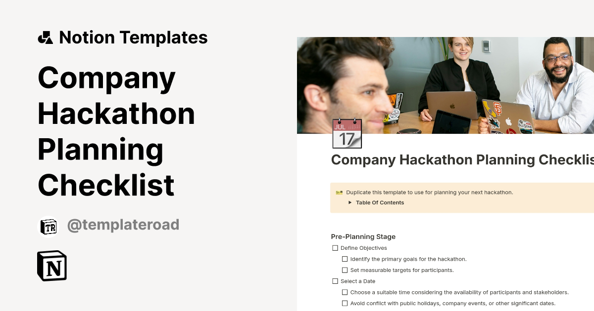 Company Hackathon Planning Checklist Template | Notion Marketplace