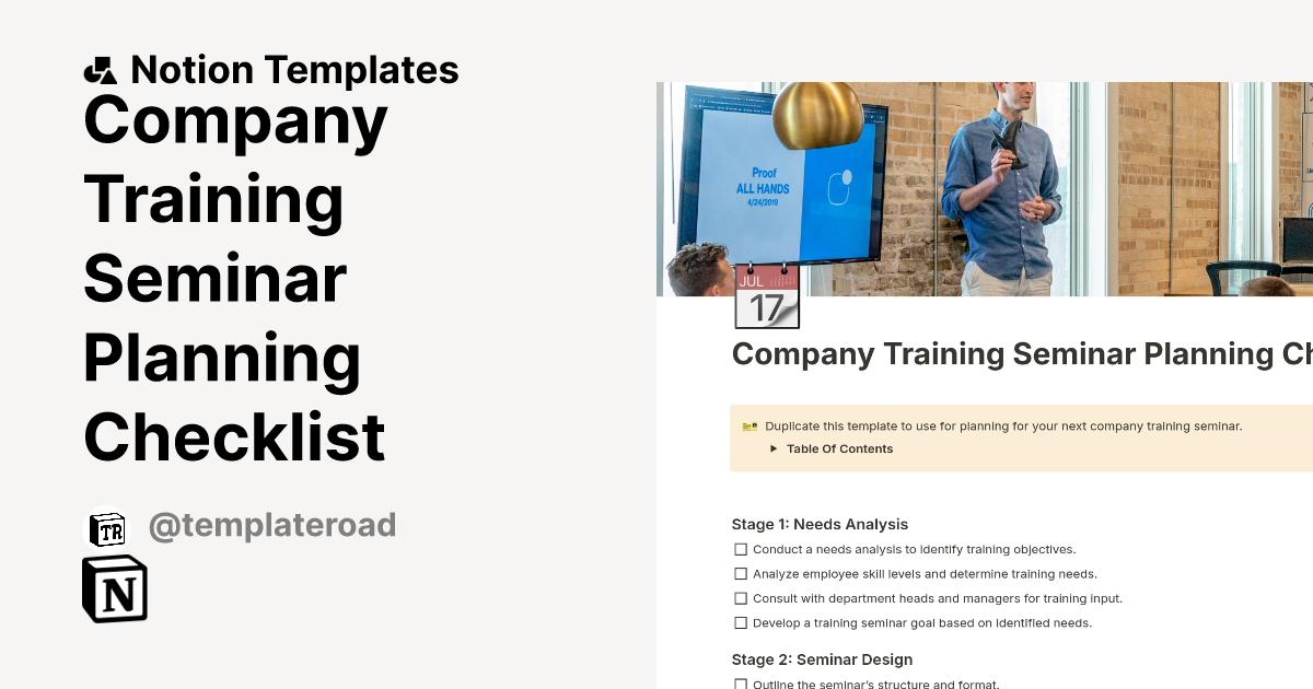 Company Training Seminar Planning Checklist Template | Notion Marketplace