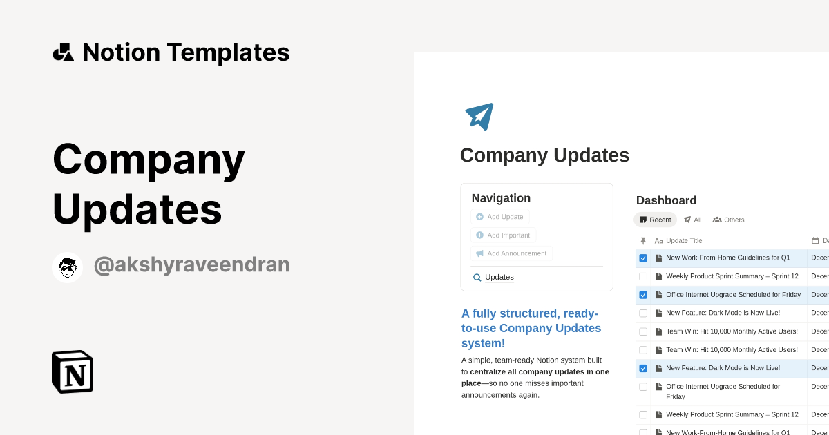 Company Updates Template | Notion Marketplace