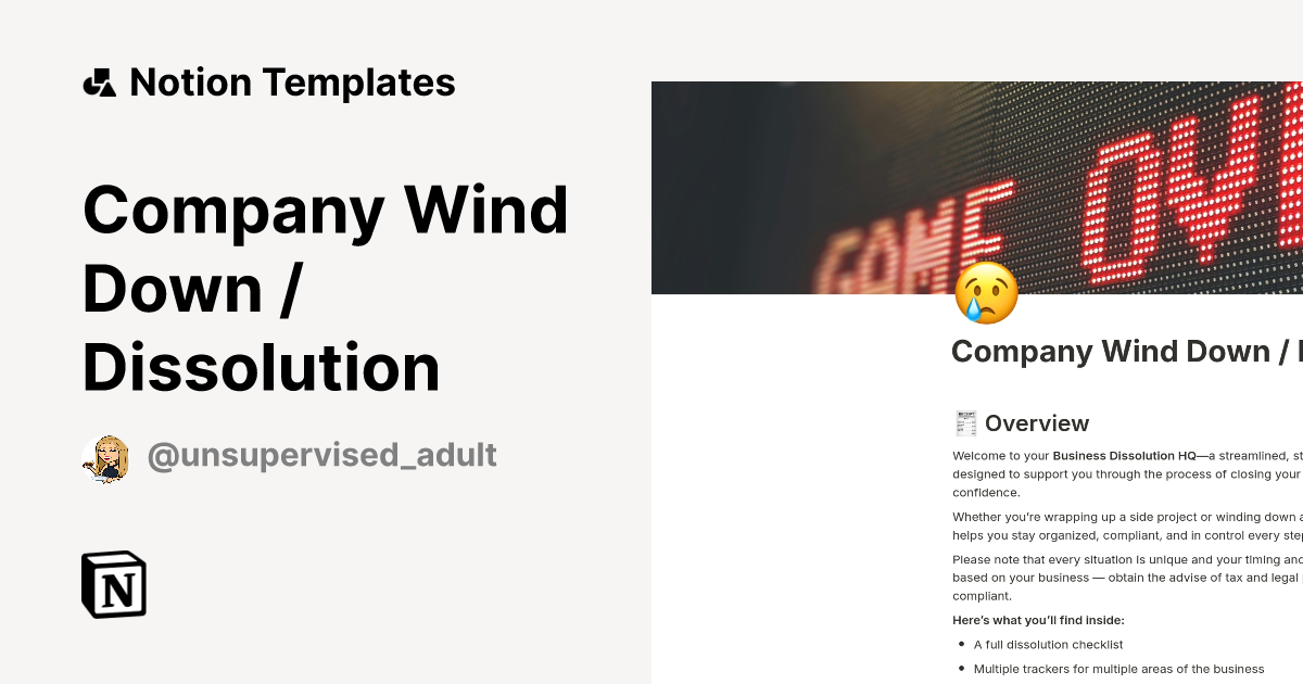 Company Wind Down / Dissolution Template by Rhenee | Notion Marketplace