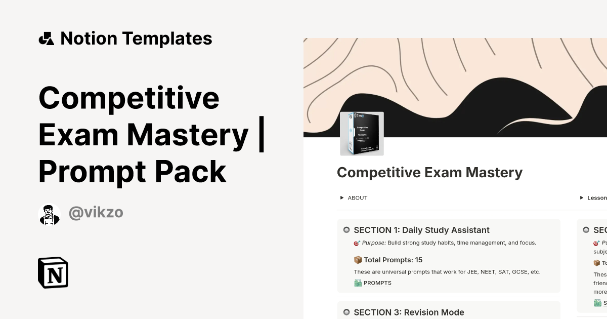Competitive Exam Mastery | Prompt Pack Template by Vikzo | Notion ...