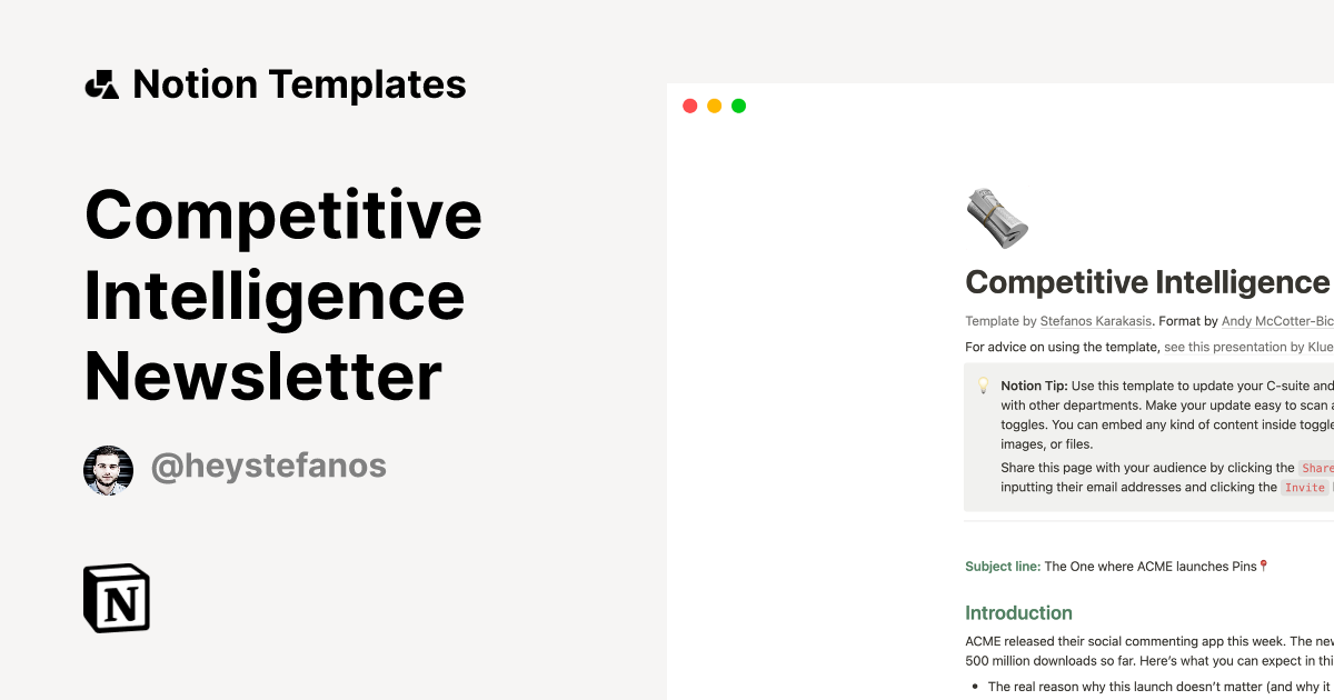 Competitive Intelligence Newsletter Template | Notion Marketplace
