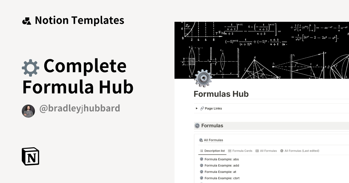⚙ Complete Formula Hub Template | Notion Marketplace