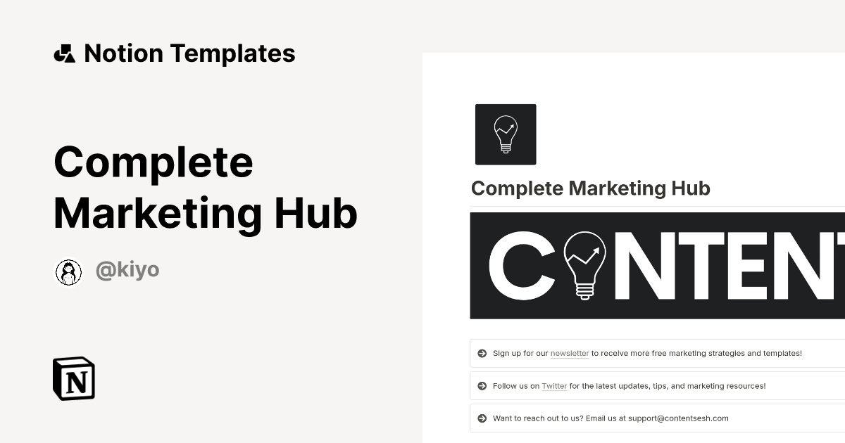 Complete Marketing Hub Template by Kiyo | Notion Marketplace